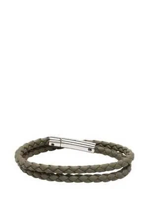 TOD`S Tod's Leather Braided Band Double Layer Logo Plaque Bracelet - Green