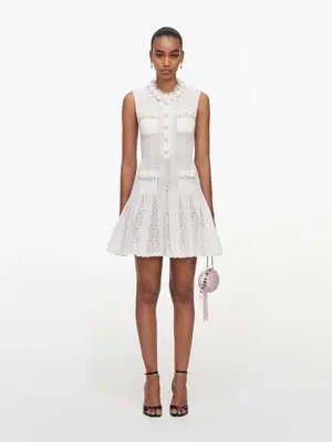 SELF-PORTRAIT Snap-front Cotton Dress With Gold Button Detail