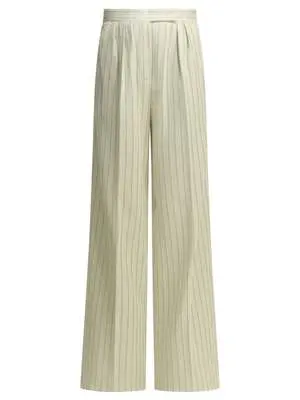 Max Mara Striped Cotton Pants With Front Zipper And Hook For - White
