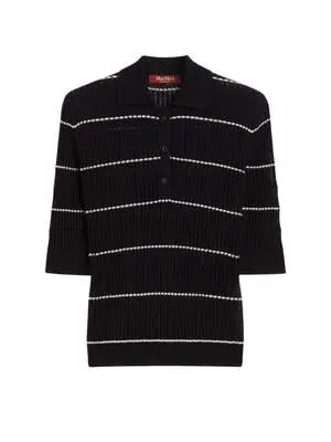 Max Mara Ribbed Striped Polo Shirt - Navy