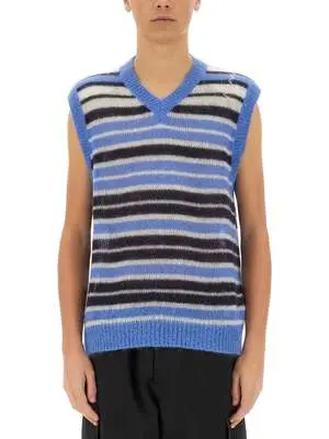 Marni Mohair Blend Striped V-neck Vest - Multicolor