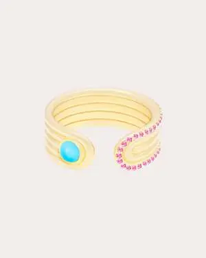 CAMPBELL + CHARLOTTE 14k Yellow Gold Turquoise Cabochon And Pink Sapphire Open Ring - Blue