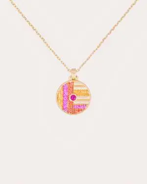 CAMPBELL + CHARLOTTE Multicolor Sapphire Found Large Disc Necklace - Pink
