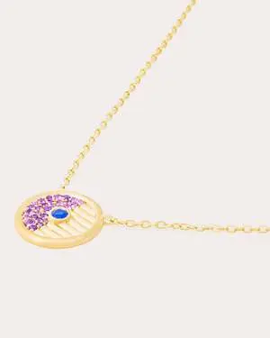 CAMPBELL + CHARLOTTE Amethyst & Sapphire Found Small Disc Necklace
