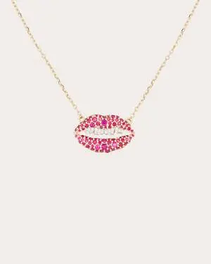 CAMPBELL + CHARLOTTE 14k Yellow Gold Ruby & Diamond Lips Charm Necklace - Pink