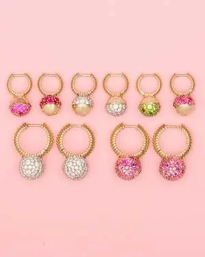CAMPBELL + CHARLOTTE Ruby Revel Mini Bobble Huggie Earrings In 14k Yellow Gold With Rubies And Sapphires
