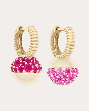 CAMPBELL + CHARLOTTE Ruby Revel Mini Bobble Huggie Earrings In 14k Yellow Gold With Rubies And Sapphires