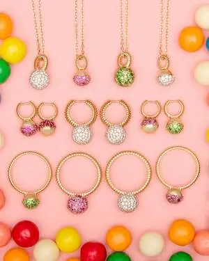 CAMPBELL + CHARLOTTE Ruby Revel Mini Bobble Huggie Earrings In 14k Yellow Gold With Rubies And Sapphires