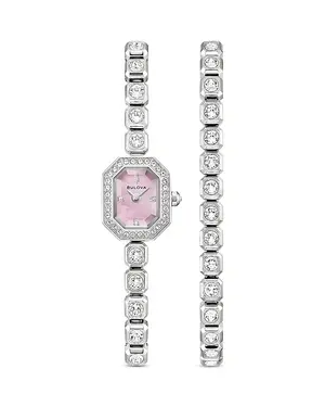 Bulova Crystal Bracelet And Watch Set - Pink/silver
