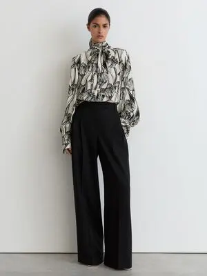 REISS Kennedy Silk Floral-print Tie-neck Blouse