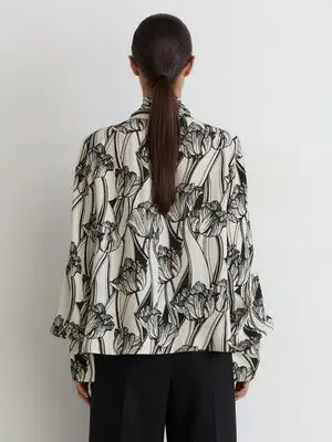 REISS Kennedy Silk Floral-print Tie-neck Blouse