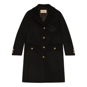 Gucci Double G Embroidery Wool Coat - Black