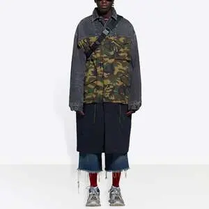 Balenciaga 3 Layered Patchwork Knee Length Car Coat - Green/blue