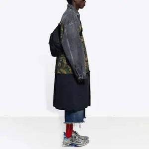 Balenciaga 3 Layered Patchwork Knee Length Car Coat - Green/blue