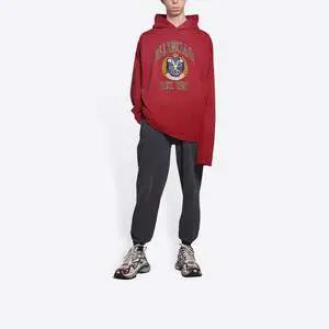 Balenciaga Est. 1917 College Logo Print Hoodie - Red