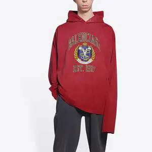 Balenciaga Est. 1917 College Logo Print Hoodie - Red