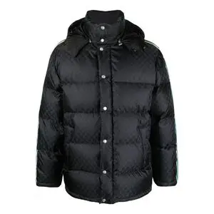 Gucci Gg Nylon Jacquard Down Jacket With Web Detail