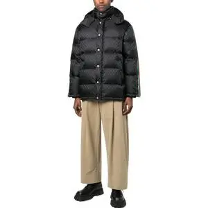 Gucci Gg Nylon Jacquard Down Jacket With Web Detail