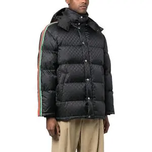 Gucci Gg Nylon Jacquard Down Jacket With Web Detail