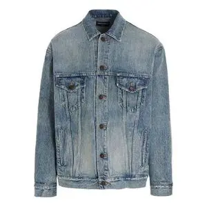Balenciaga Est. 1917 College Logo Print Denim Jacket Large Fit - Washed Light Blue
