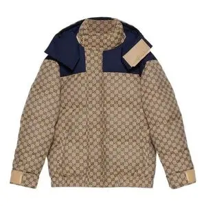 Gucci Gg Canvas Goose Down Jacket Navy - Beige