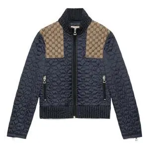 Gucci Quilted Jacket With Gg Fabric Detail 'beige Blue - Beige/blue