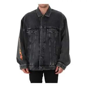 Balenciaga Metallica Oversized Denim Jacket 'washed Black Orange - Washed Black/orange