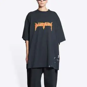 Balenciaga Metallica Short Sleeve T-shirt Oversized Fit 'black Orange - Black/orange