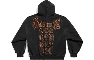 Balenciaga Oversized Zip-up Hoodie With Heavy Metal Detailing - Black Faded
