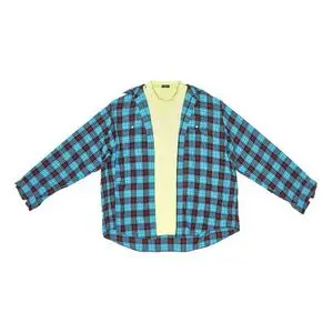 Balenciaga Trompe L'oeil Checked Shirt And T-shirt 'blue Neon Yellow - Blue/neon Yellow