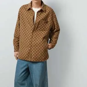 Gucci Gg Wool Flannel Padded Overshirt 'camel Ebony