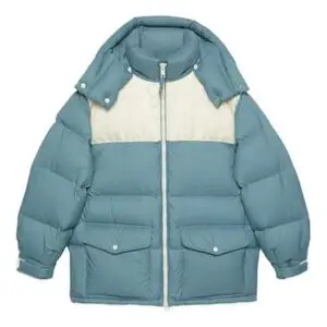 Gucci Nylon Down Jacket With Gg Inserts 'blue Grey - Blue/grey