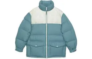 Gucci Nylon Down Jacket With Gg Inserts 'blue Grey
