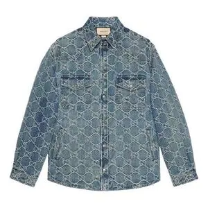 Gucci Gg Jacquard Denim Shirt 'blue White - Blue/white