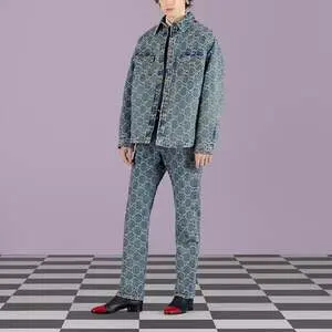 Gucci Gg Jacquard Denim Shirt 'blue White