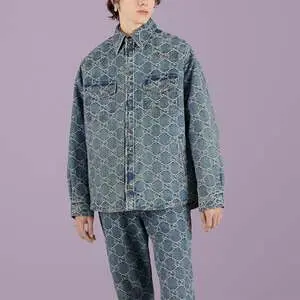 Gucci Gg Jacquard Denim Shirt 'blue White