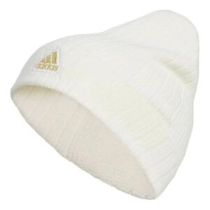 Adidas Originals Ribbed Knit Beanie With Gold Tone Logo - White