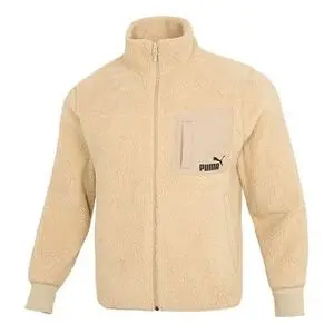 PUMA Relaxed Fit Fleece Jacket With Stand Collar - Brown