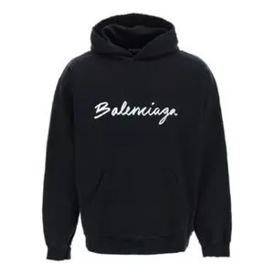 Balenciaga Script Logo Oversized Popover Hoodie White - Black