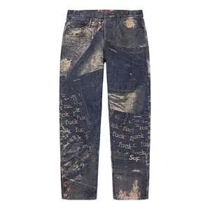Supreme Archive Denim Jacquard Regular Jean - Dark Blue