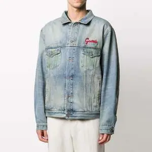 Gucci Cat Logo Embroidered Denim Jacket Denim