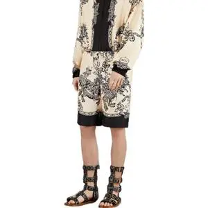 Gucci Silk Shorts With Roi Soleil Print - Beige
