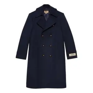 Gucci Felt Wool Double Breasted Coat - Navy