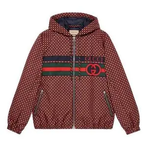 Gucci Geometric Houndstooth Zip-up Hooded Jacket - Blue/red/green