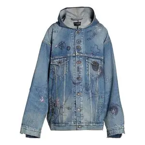 Balenciaga Oversized Embroidered Denim Jacket - Blue