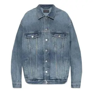 Balenciaga Bleached-effect Button-up Denim Jacket - Blue