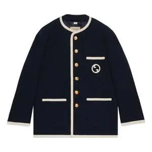 Gucci Retro Tweed Jacket With Embroidery - Blue