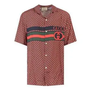 Gucci Geometric Houndstooth Print Bowling Shirt 'blue - Red