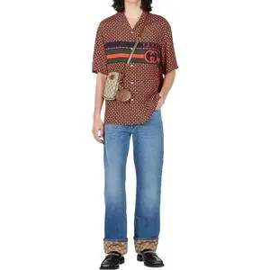 Gucci Geometric Houndstooth Print Bowling Shirt 'blue