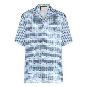 Gucci Gg Apple Jacquard Check Bowling Shirt - Blue